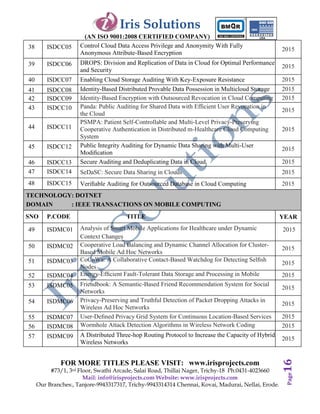 IEEE 2015 PROJECTS FOR ME, M.TECH, BE, B.Tech-CSE,IT, MCA, M.Sc Computer Science, IT, ME-CSE, ME ...