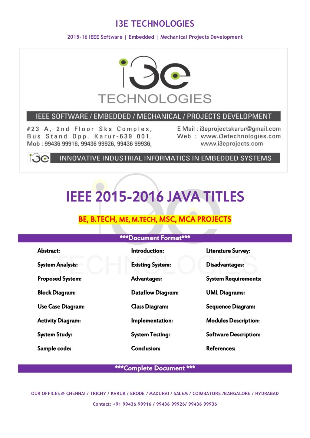 BE, BTECH, ME, MTECH, CSE, IT.2015 2016 ieee java project titles