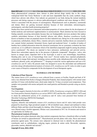 Phytochemical, Antioxidant and Antibacterial Studies on Bambusa arundinacea and Mangifera indica ...
