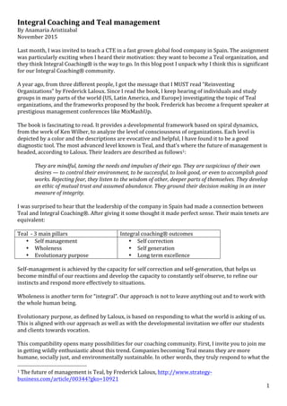 2015- Integral Coaching and Teal Management | PDF