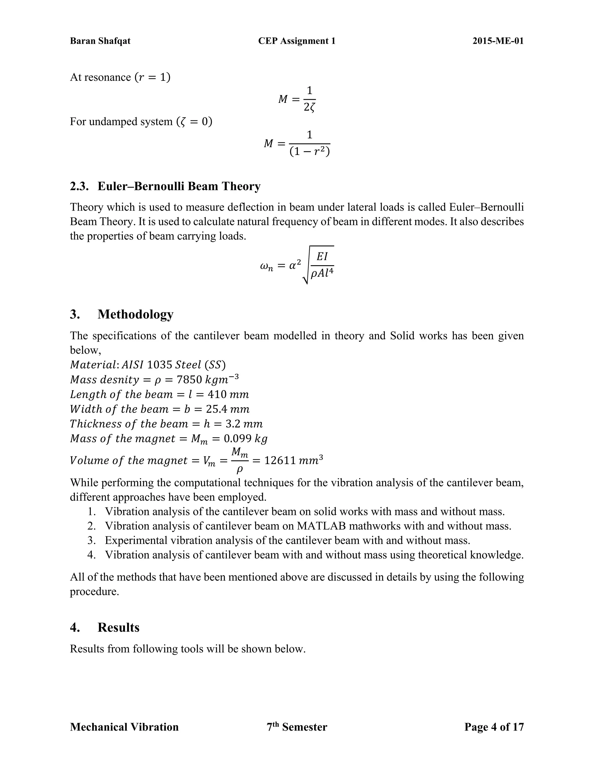 Vibration Analysis And Modelling Of Cantilever Beam Pdf Physics Science