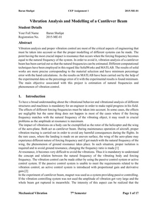 Vibration analysis and modelling of cantilever beam | PDF | Physics | Science