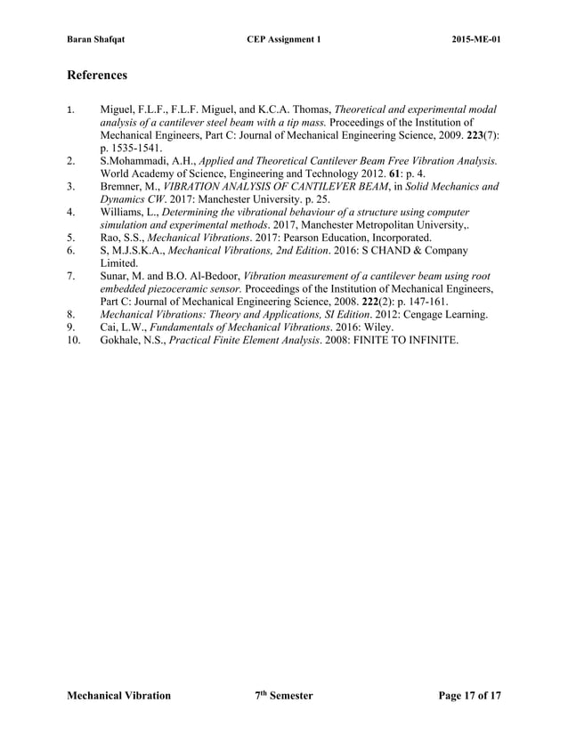 Vibration Analysis And Modelling Of Cantilever Beam Pdf Physics Science