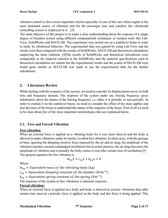 Vibration Analysis And Modelling Of Cantilever Beam Pdf Physics