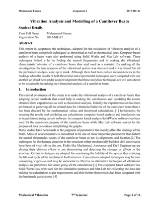 Vibration Analysis and Modelling of a Cantilever Beam | PDF