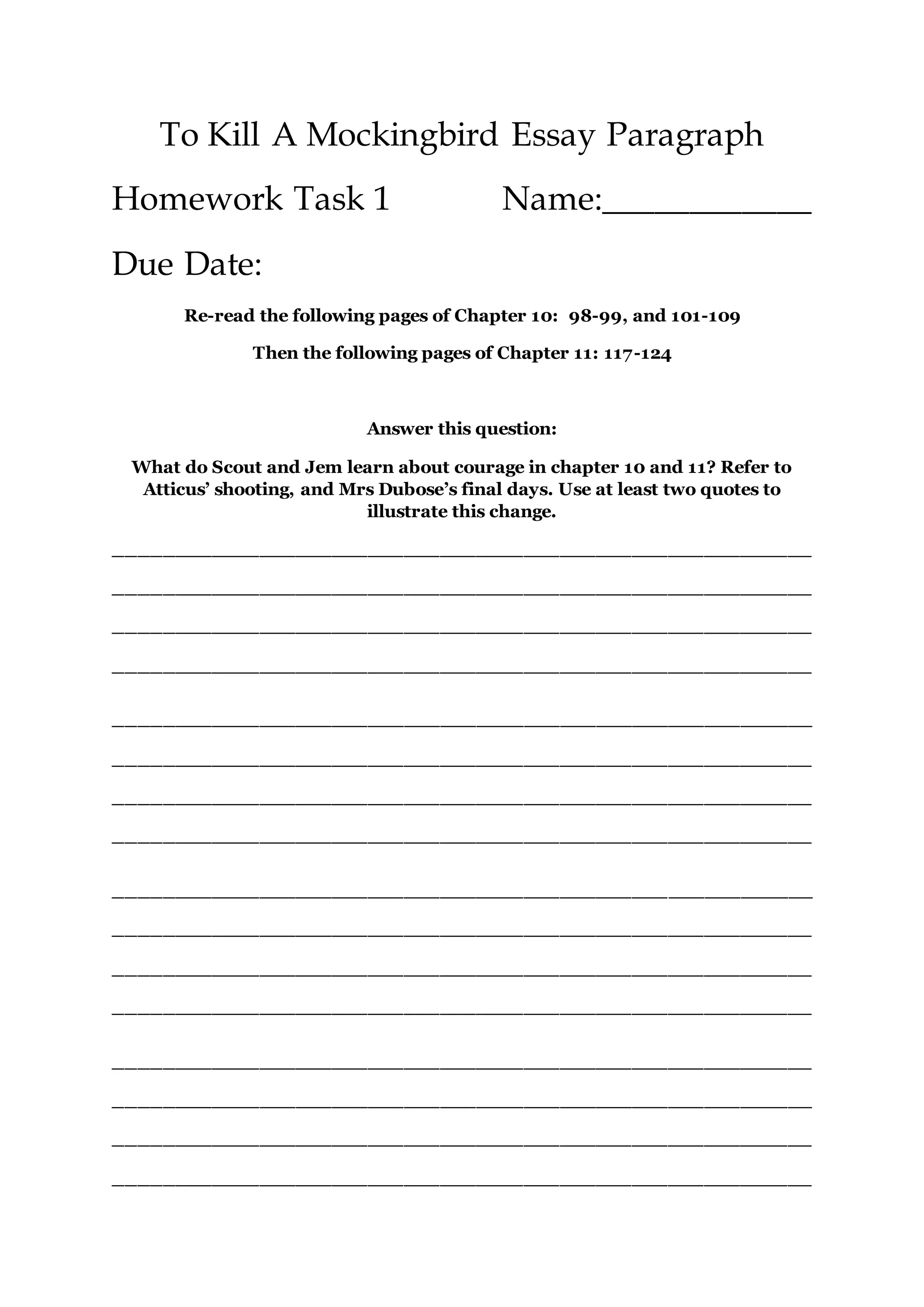 Mini essay 1 - to kill a mockingbird essay paragraph - Homework ...