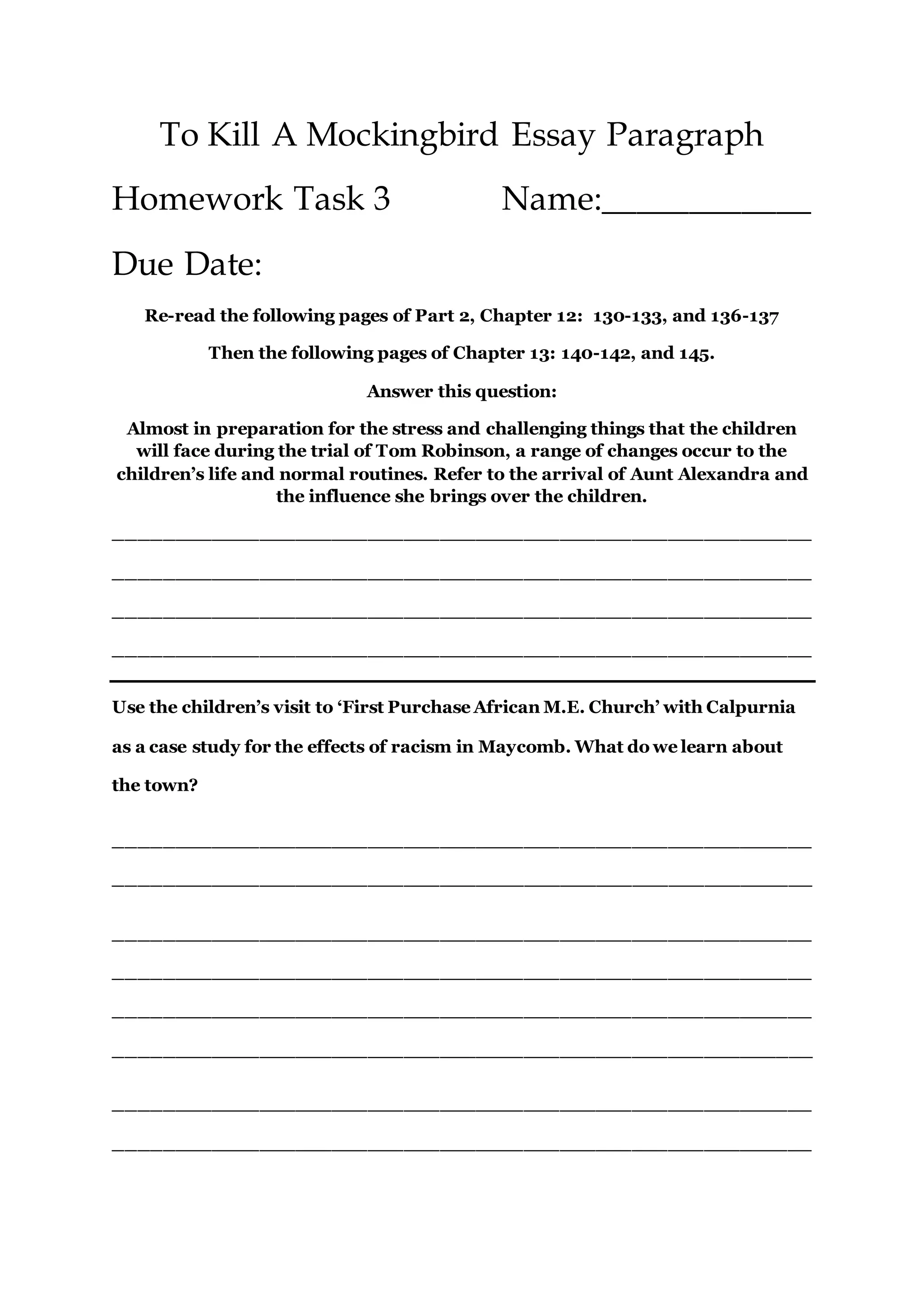 Mini essay 3 - to kill a mockingbird essay paragraph - Homework ...