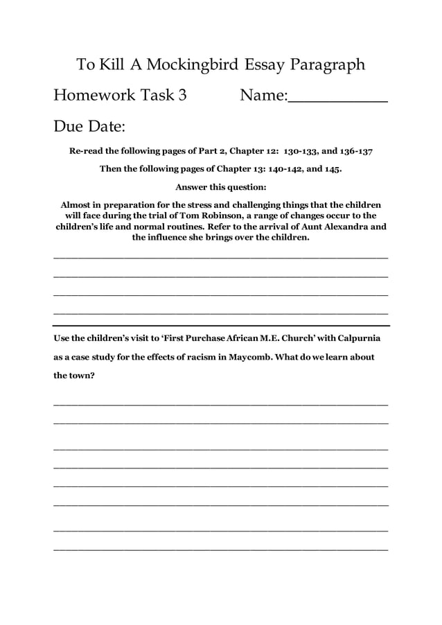 Mini essay 3 - to kill a mockingbird essay paragraph - Homework ...