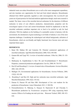 A REVIEW ON APPLICATIONS OF BIOSURFACTANTS PRODUCED FROM UNCONVENTIONAL ...