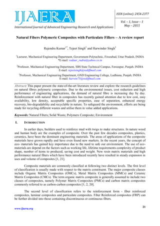 Natural Fibers Polymeric Composites with Particulate Fillers – A review ...