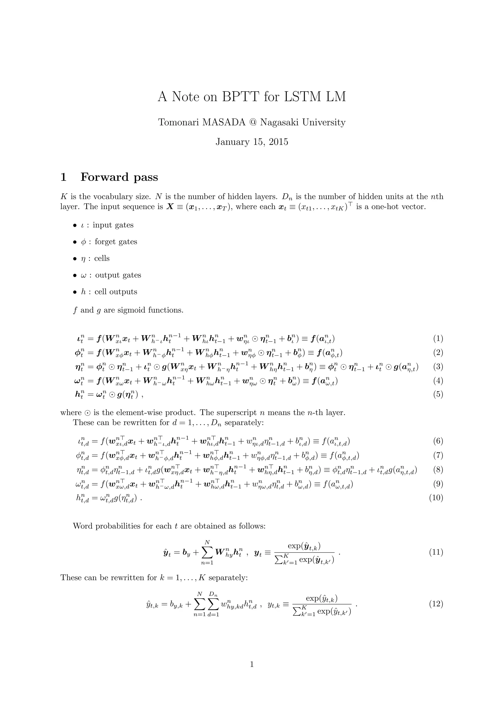 A Note on BPTT for LSTM LM | PDF
