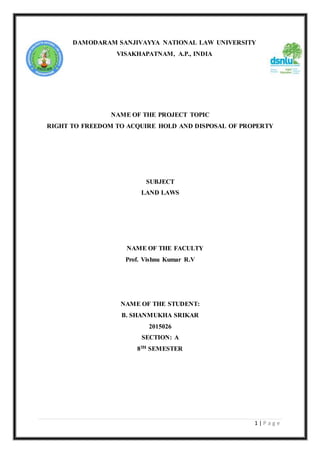 land laws project on right to acquire and disposal of property | DOCX