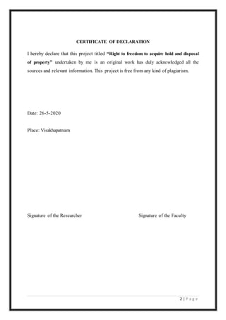land laws project on right to acquire and disposal of property | DOCX