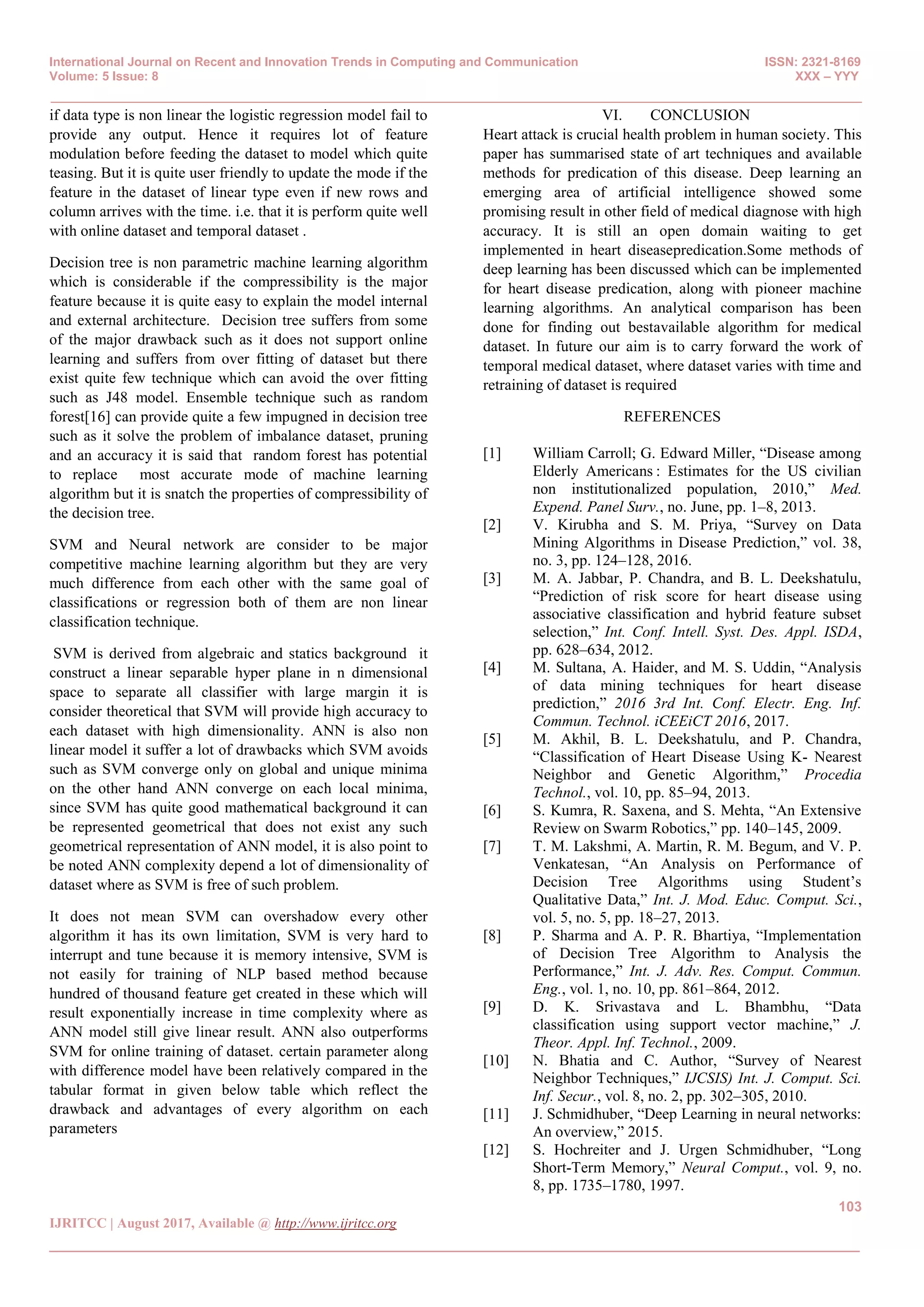 Prediction of Heart Disease using Machine Learning Algorithms: A Survey | PDF