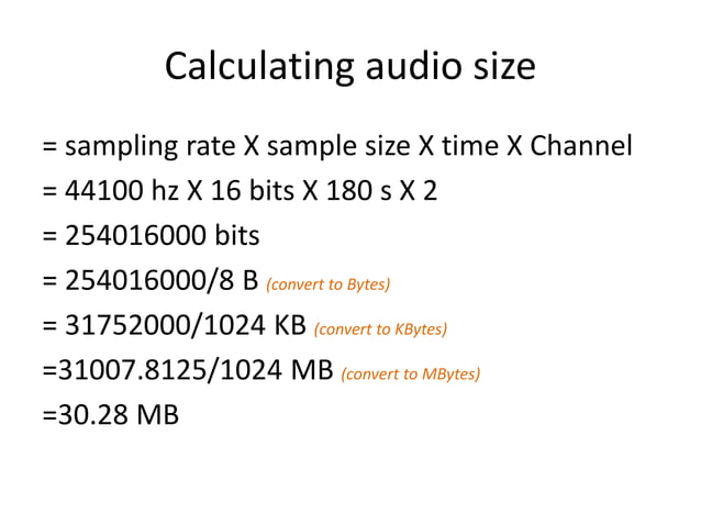 calculate audio file size | PPTX