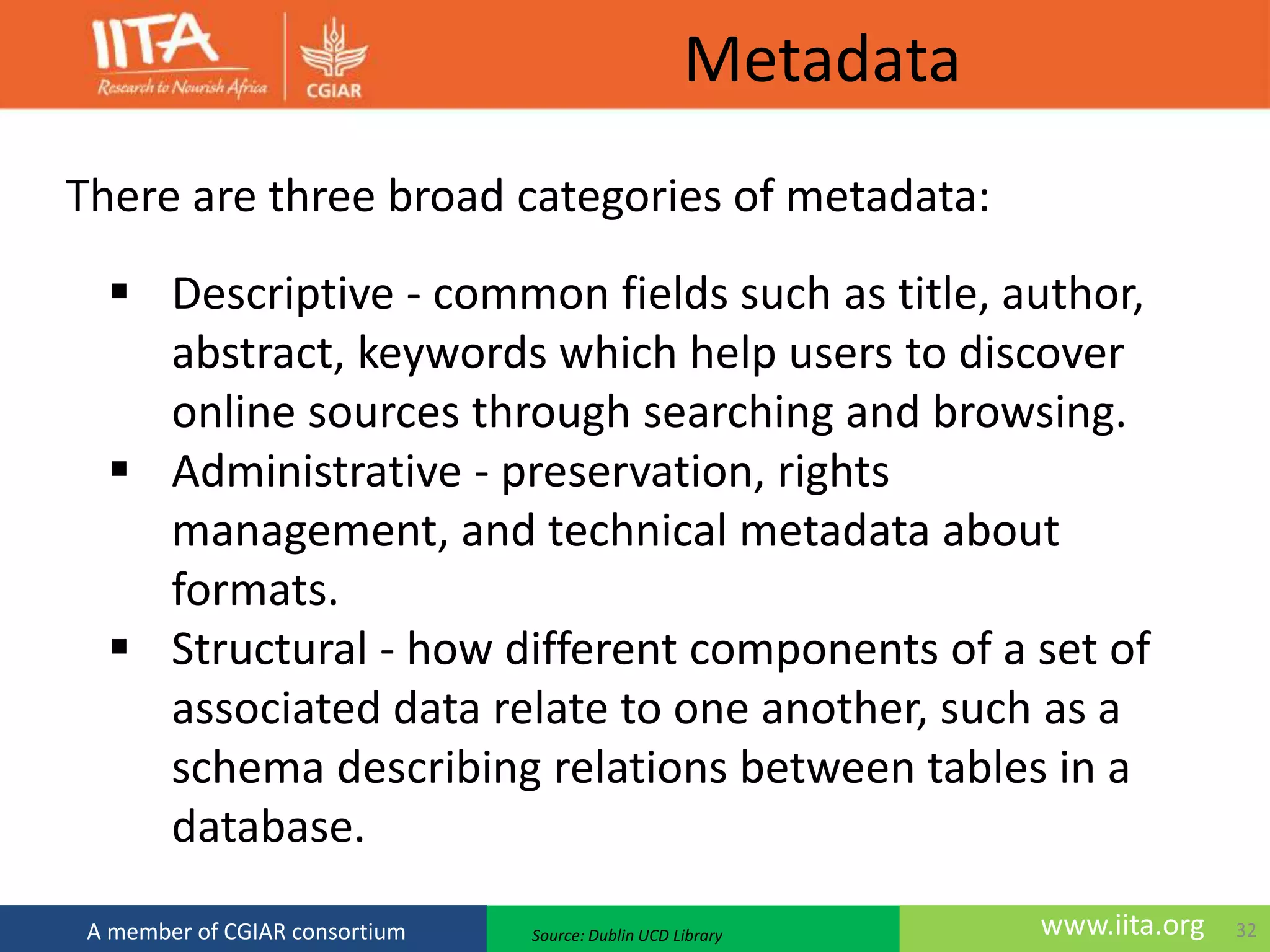 Introduction to data management, terminologies and use of data ...