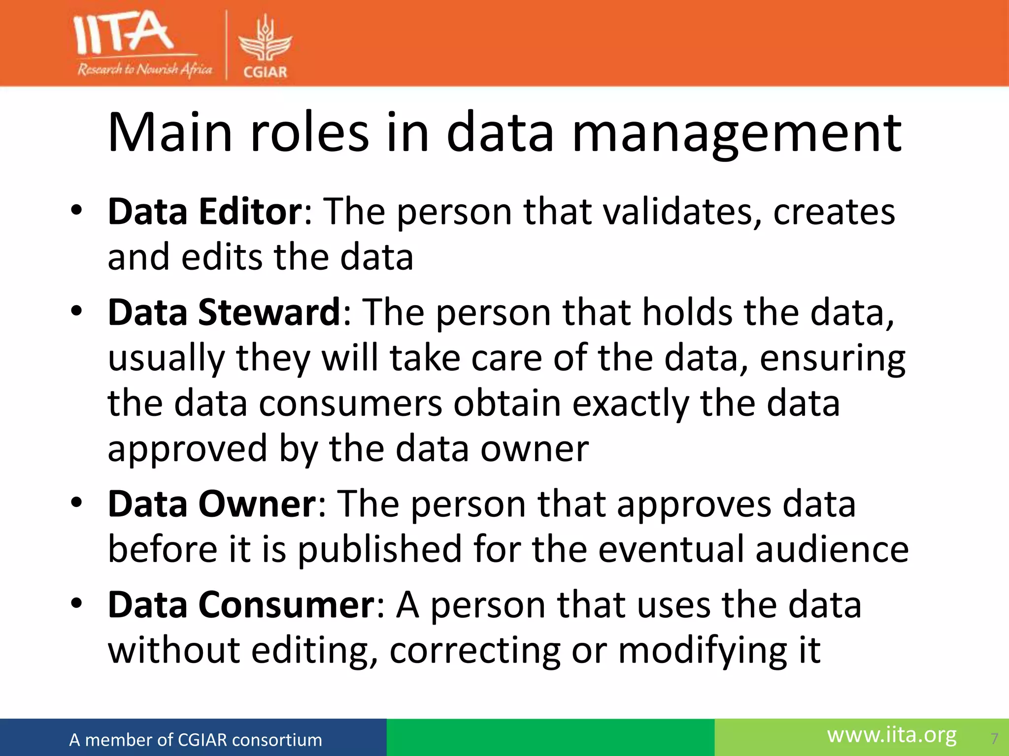Introduction to data management, terminologies and use of data ...