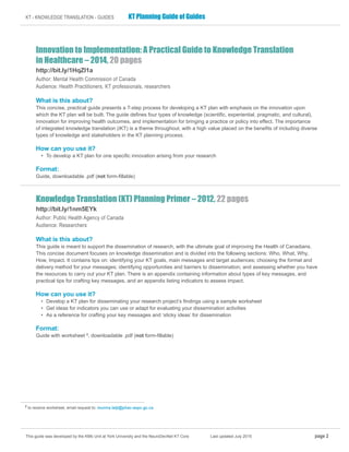 Knowledge Translation Planning Guide of Guides | PDF