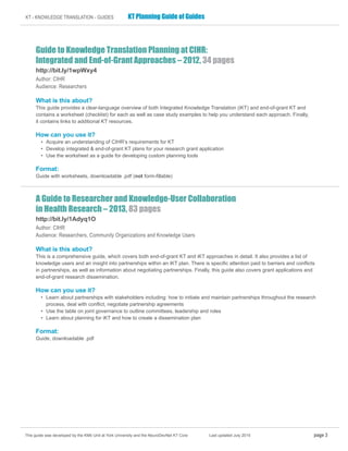 Knowledge Translation Planning Guide of Guides | PDF