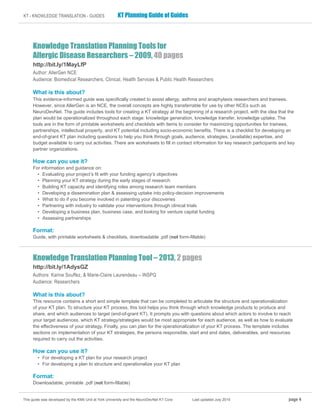 Knowledge Translation Planning Guide of Guides | PDF