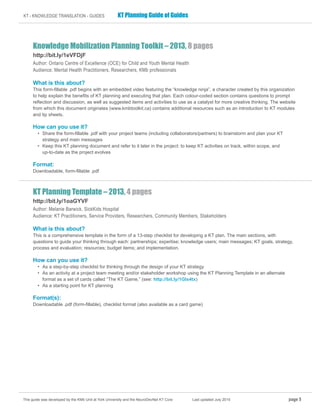 Knowledge Translation Planning Guide of Guides | PDF