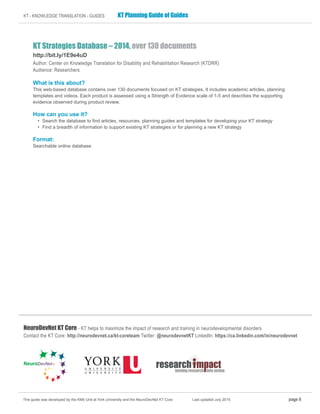 Knowledge Translation Planning Guide of Guides | PDF