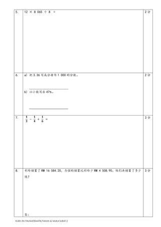 Contoh Maths Year 4 | PDF