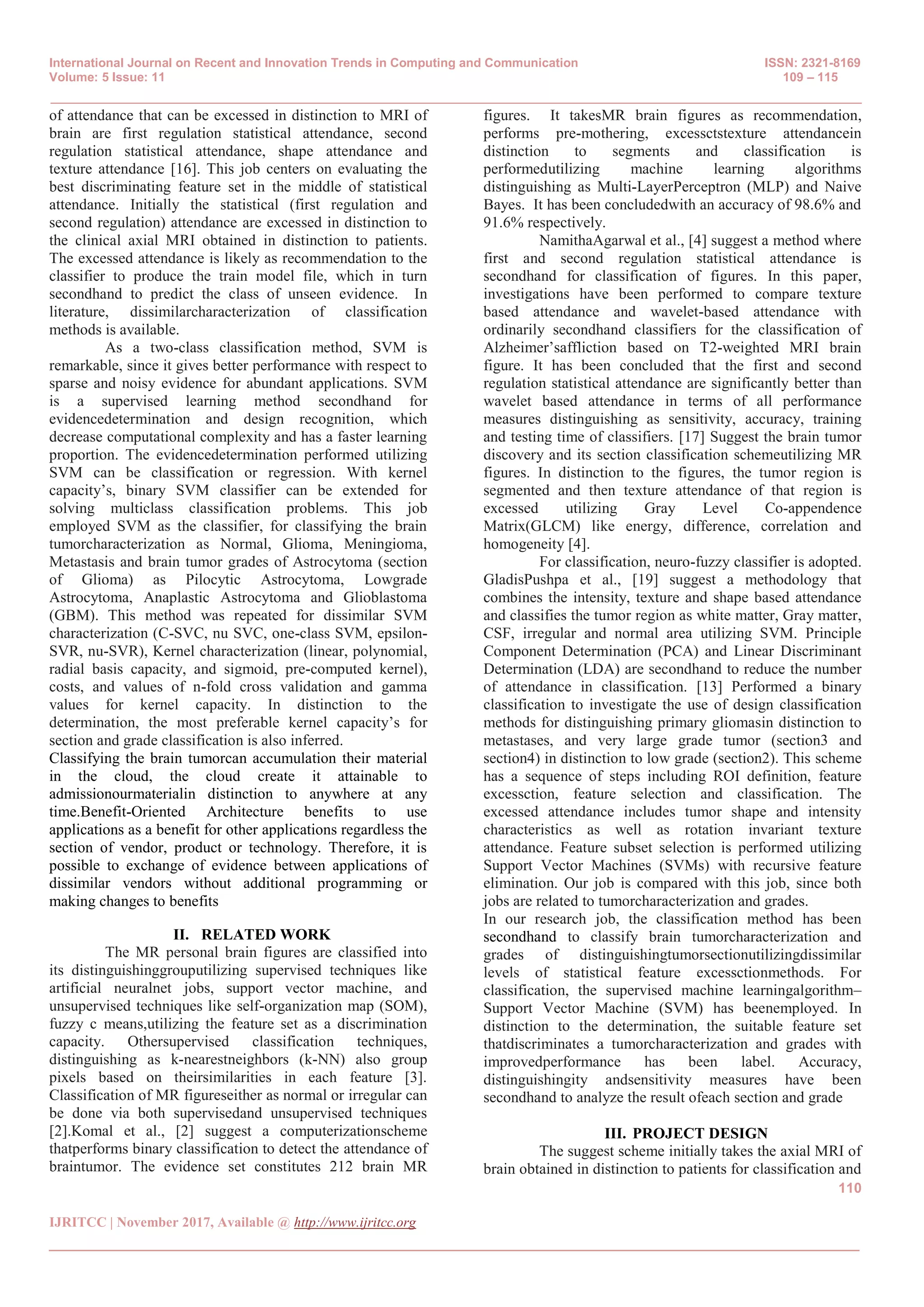 Multi Stage Classification And Segmentation Of Brain Tumor Images Based On Statistical Feature