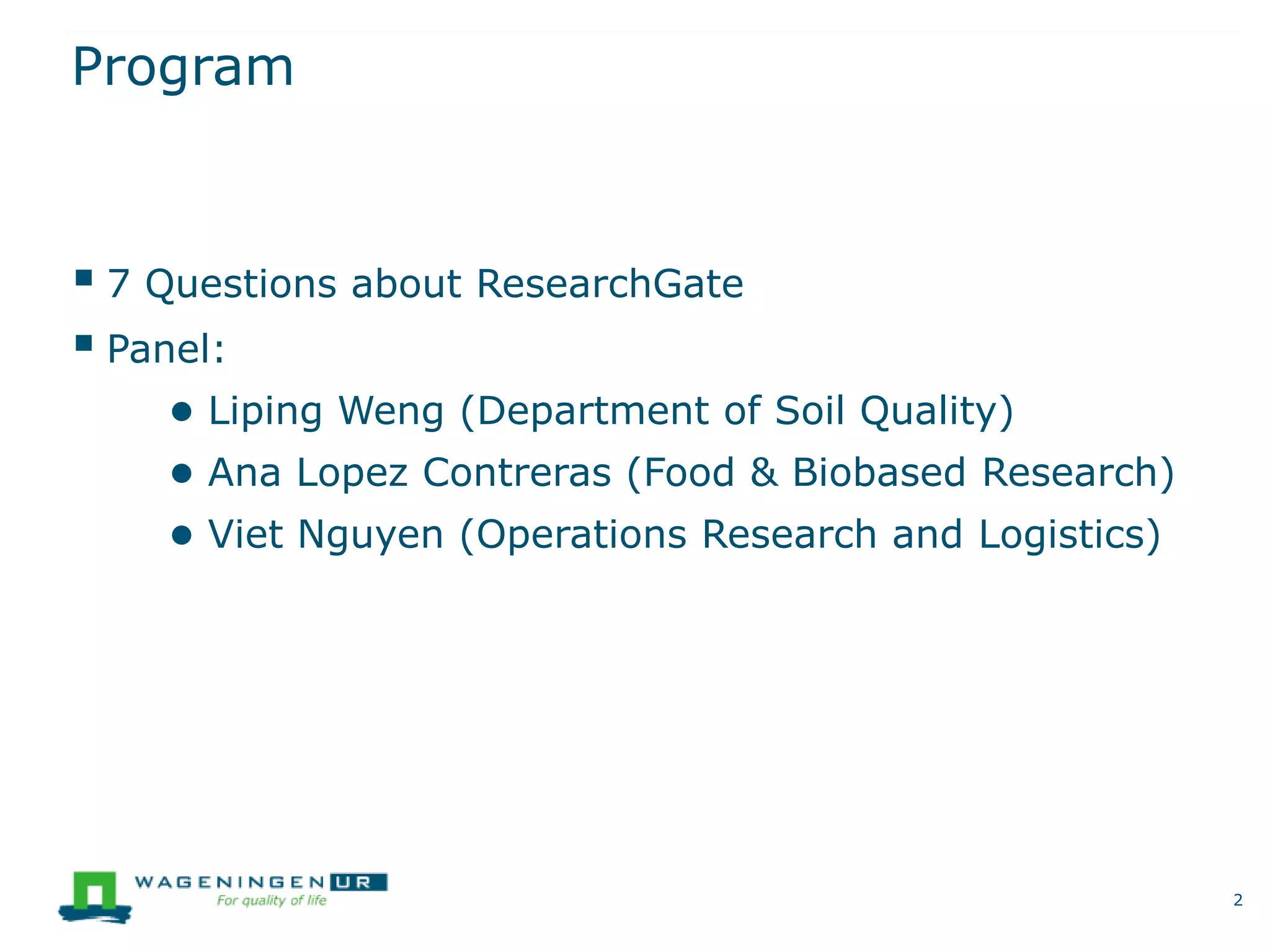 Seven questions about ResearchGate | PPTX