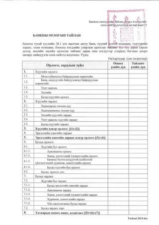Банкны санхүүгийн тайлан, бусад мэдээллийг олон нийтэд мэдээлэх загвар ...