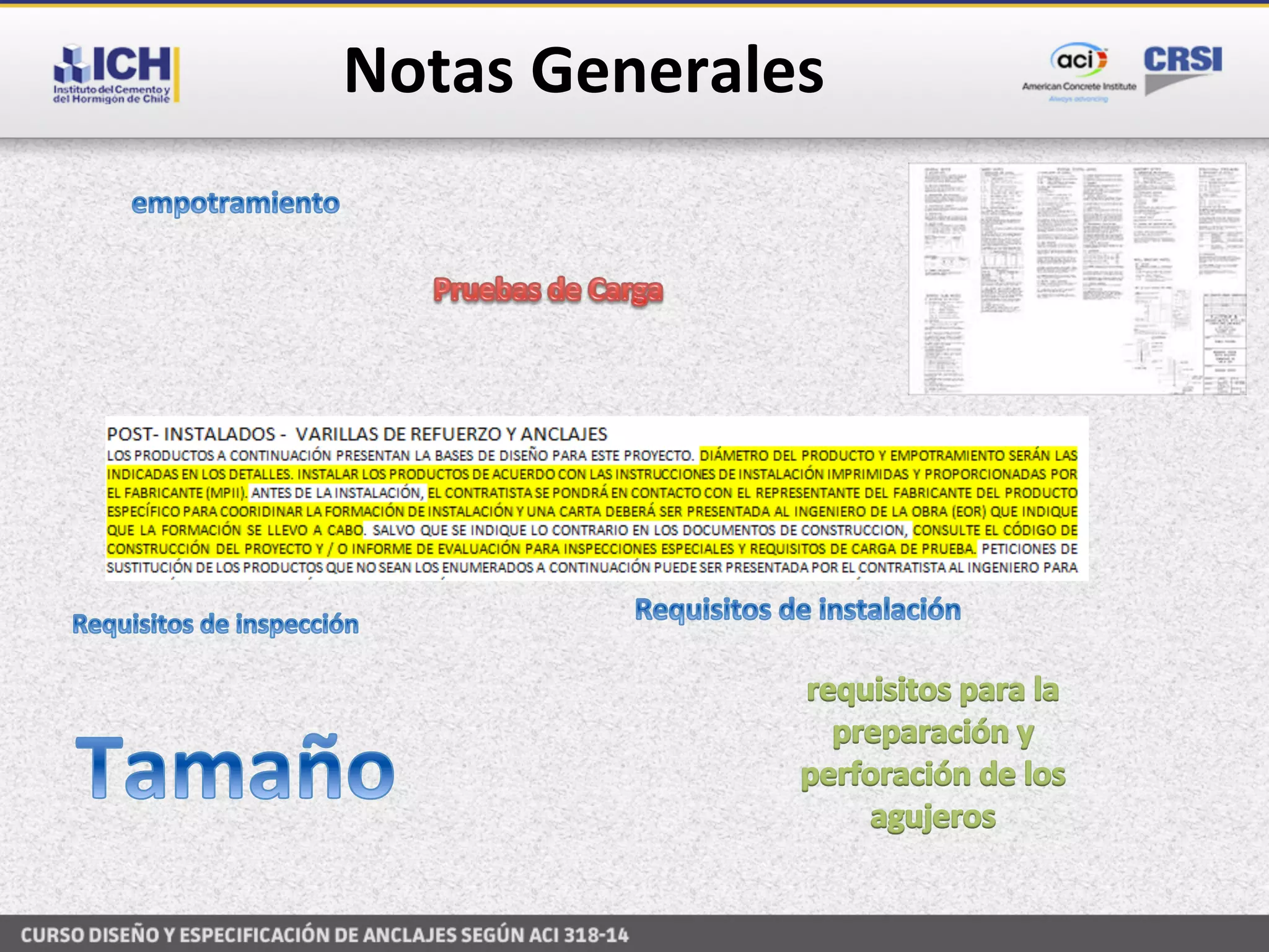 Implementación de requisitos para anclajes en hormigón del código ACI ...