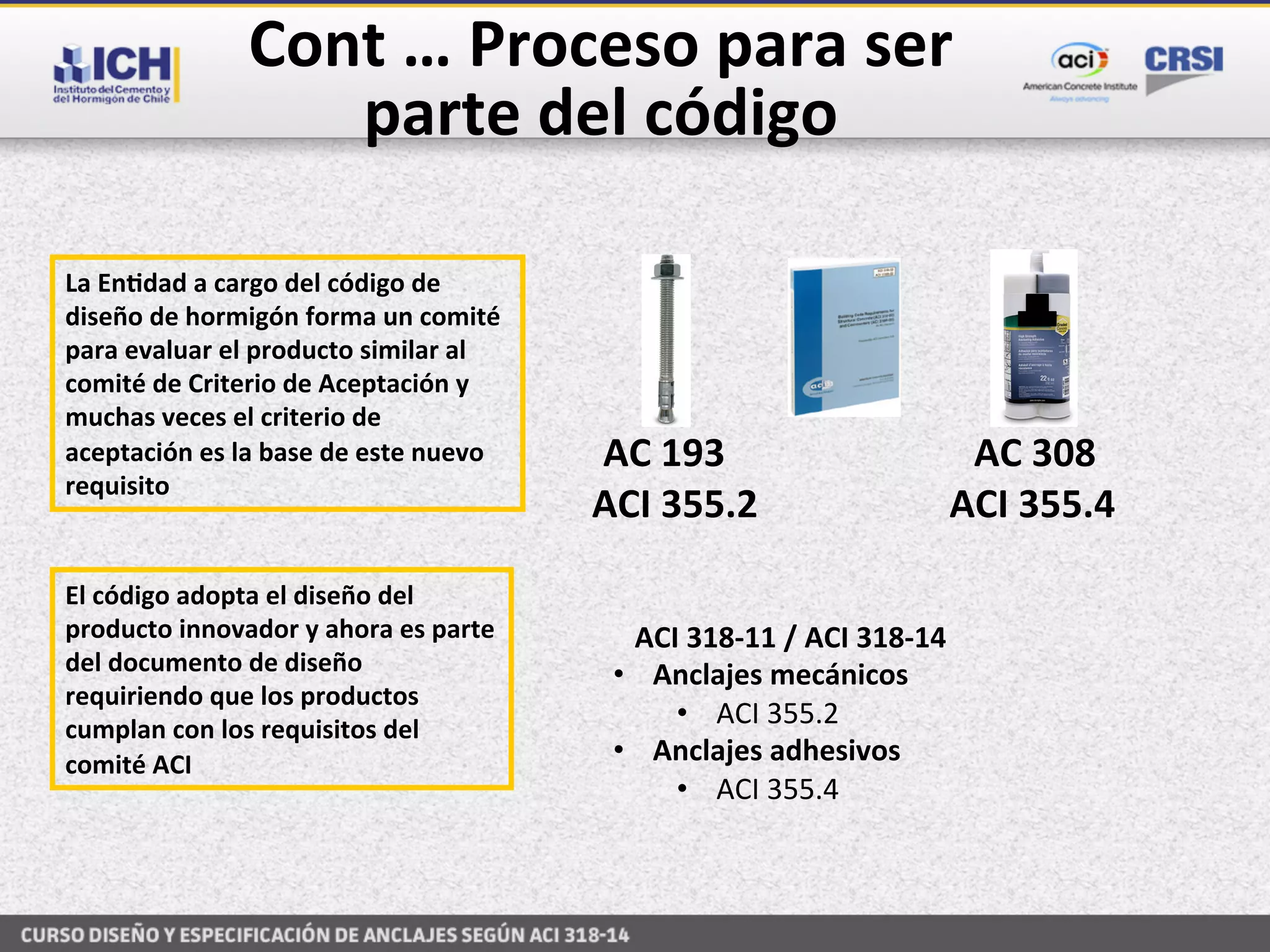 Implementación de requisitos para anclajes en hormigón del código ACI ...