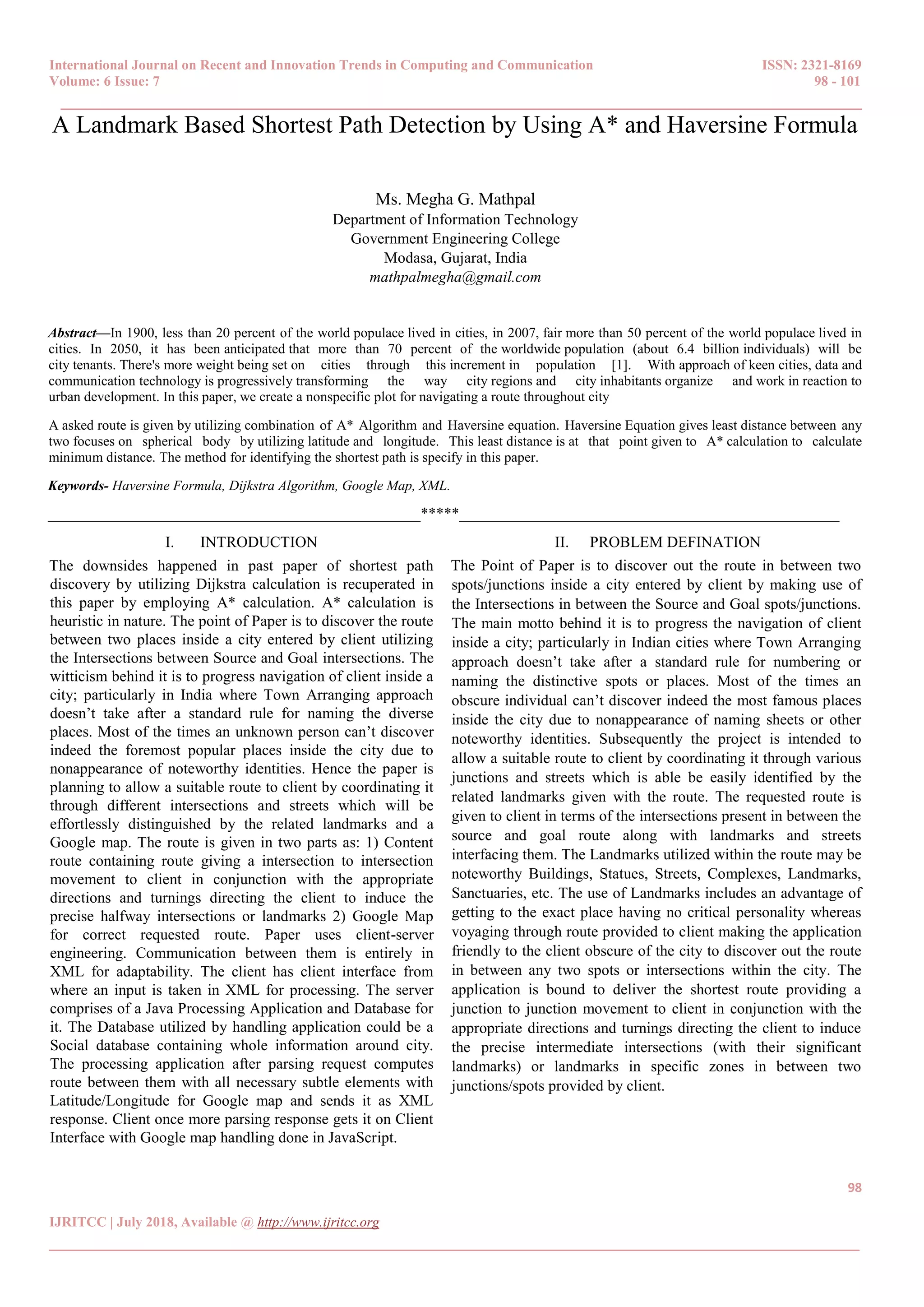 A Landmark Based Shortest Path Detection By Using A And Haversine