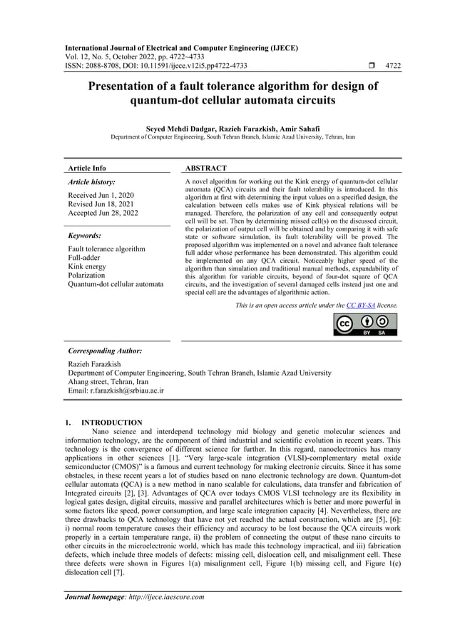 Presentation Of A Fault Tolerance Algorithm For Design Of Quantum Dot