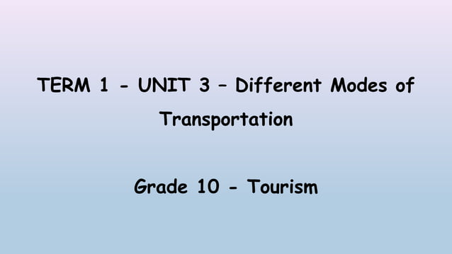TOURISM GRADE 10 | PPTX