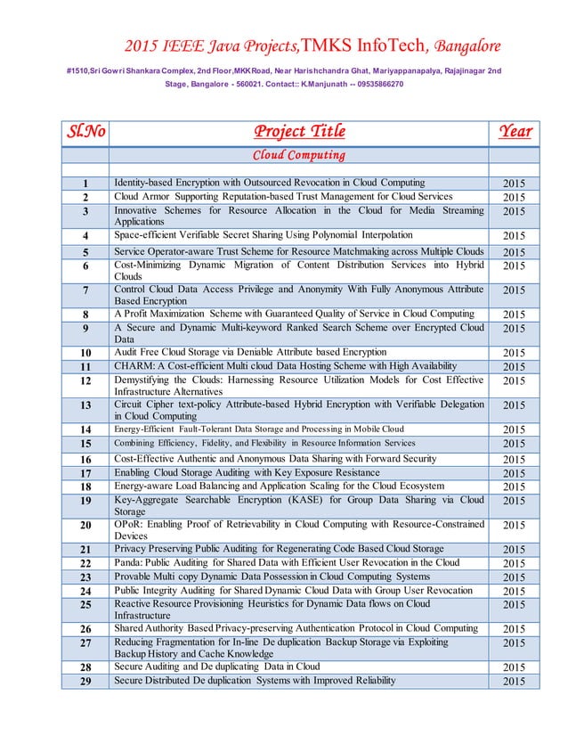 IEEE 2015 ME/M.TECH projects for CSE | PDF