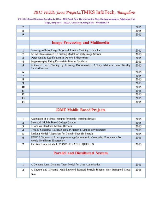 IEEE 2015 ME/M.TECH projects for CSE | PDF