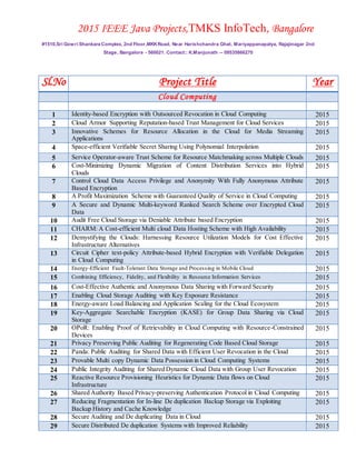 2015 and 2016 IEEE Final Year Project List for BE,ME,MTech,BCA,MCA | DOCX