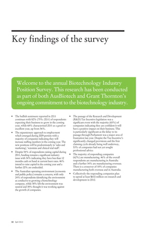 Biotechnology: Industry position survey 2012 GT Australia | PDF