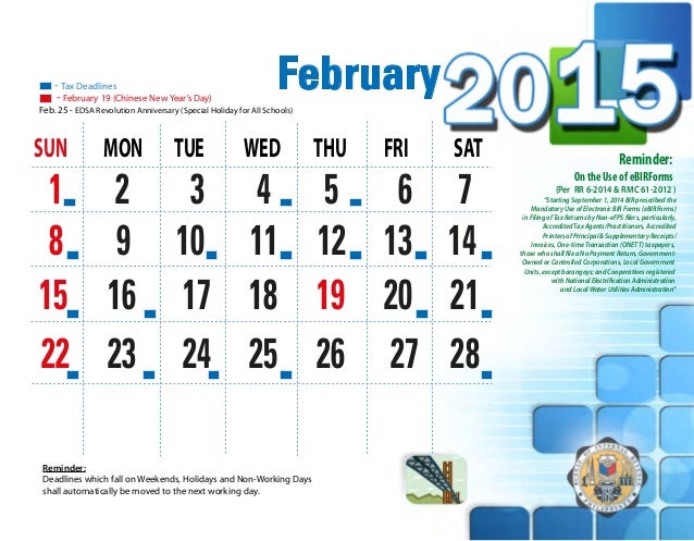 2015 BIR Tax Calendar
