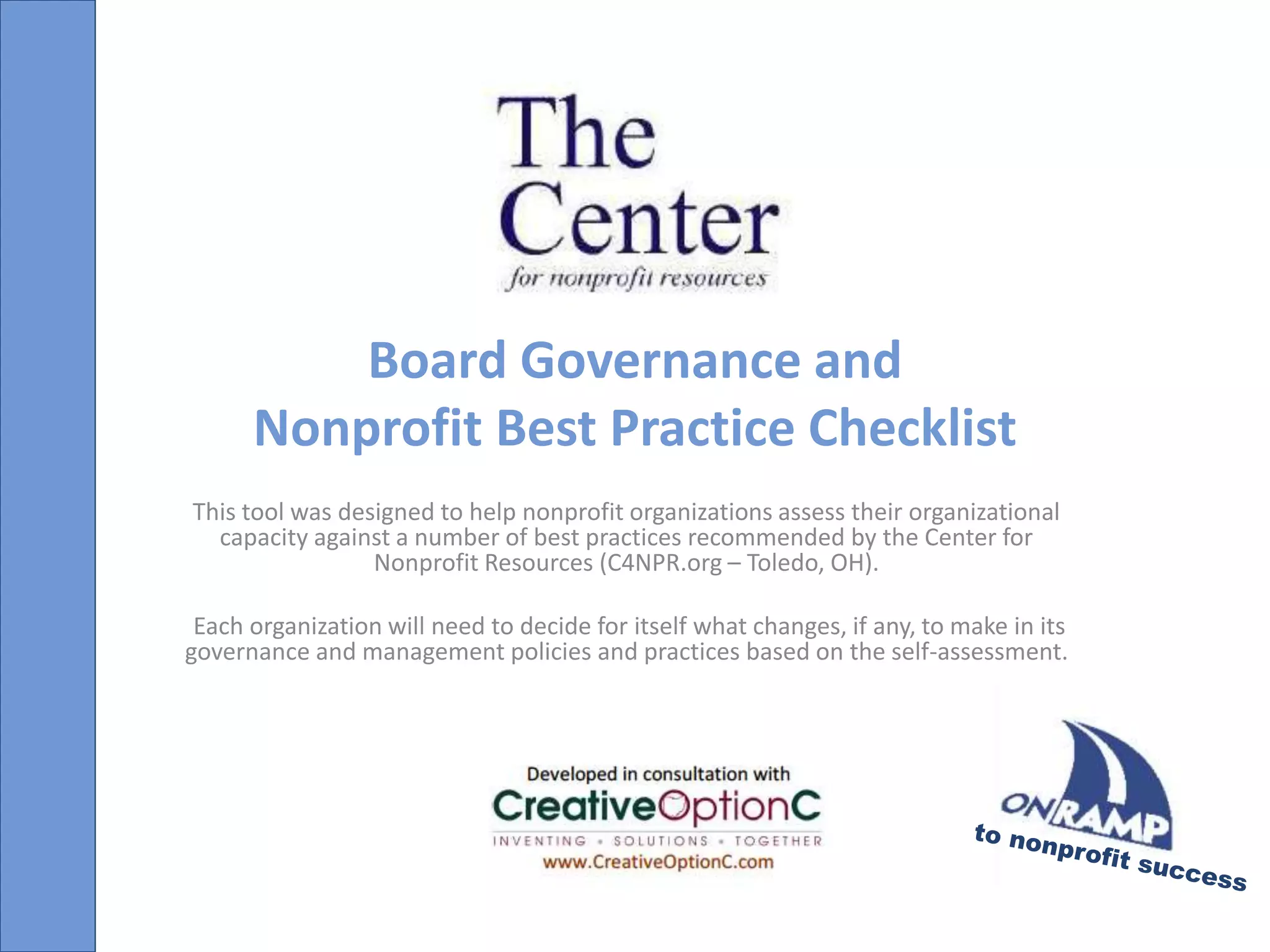 2015 board governance & nonprofit best practice checklist | PPTX