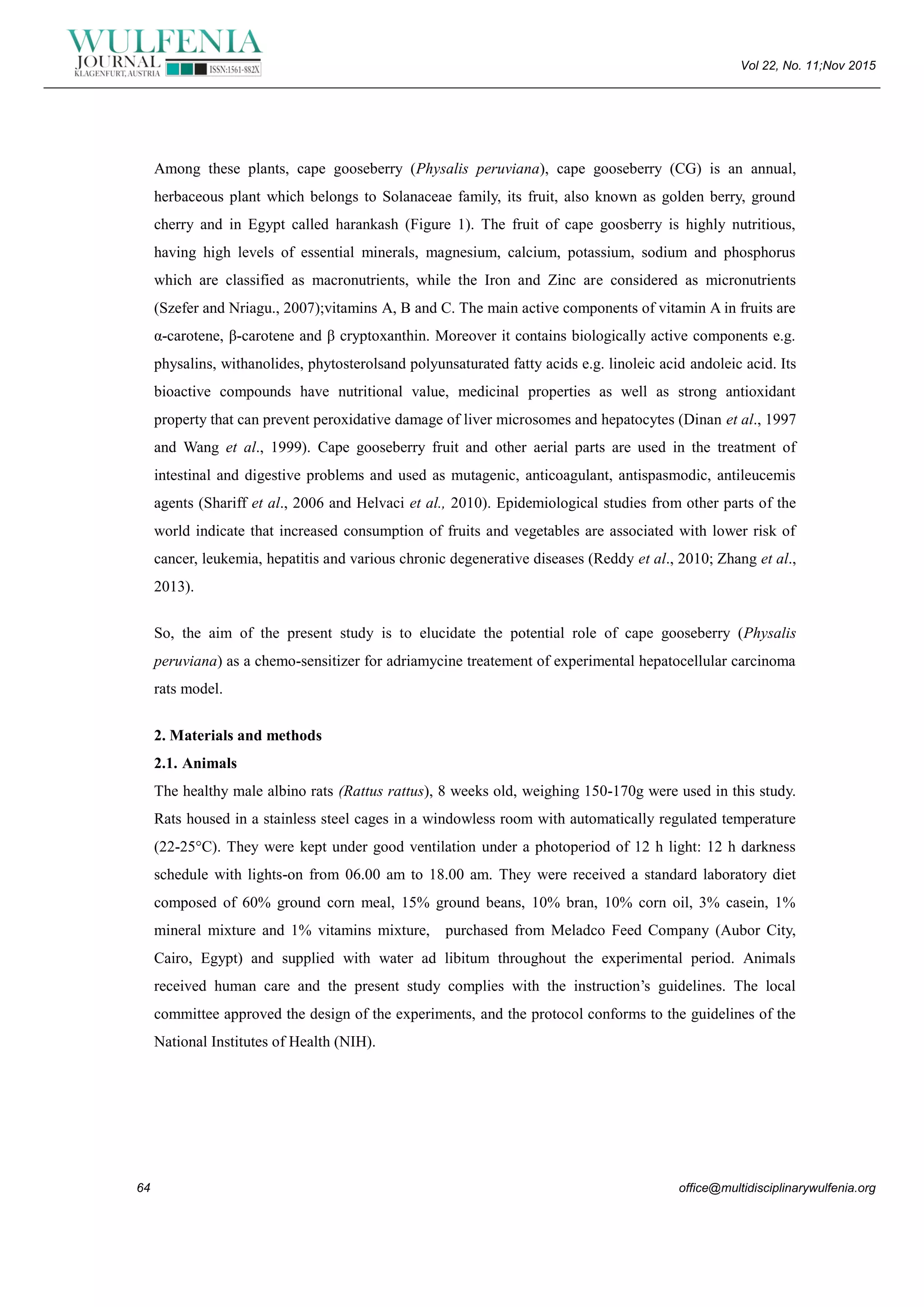 Efficiency of cape gooseberry in attenuating some biochemical disorders ...