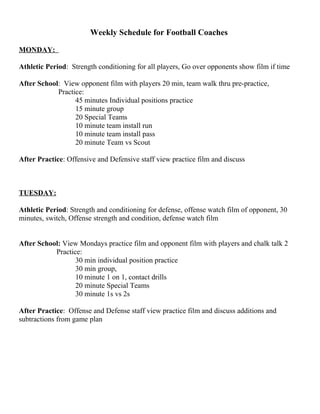 Football Coaches Weekend and Weekly Schedule | DOC