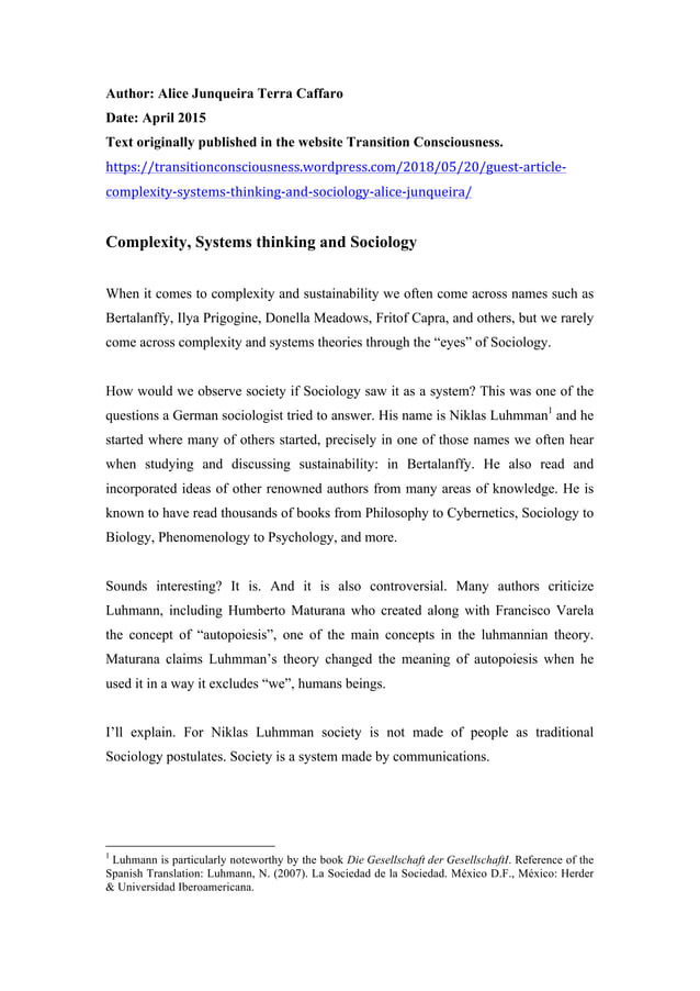 Complexity, Systems Thinking and Sociology | PDF