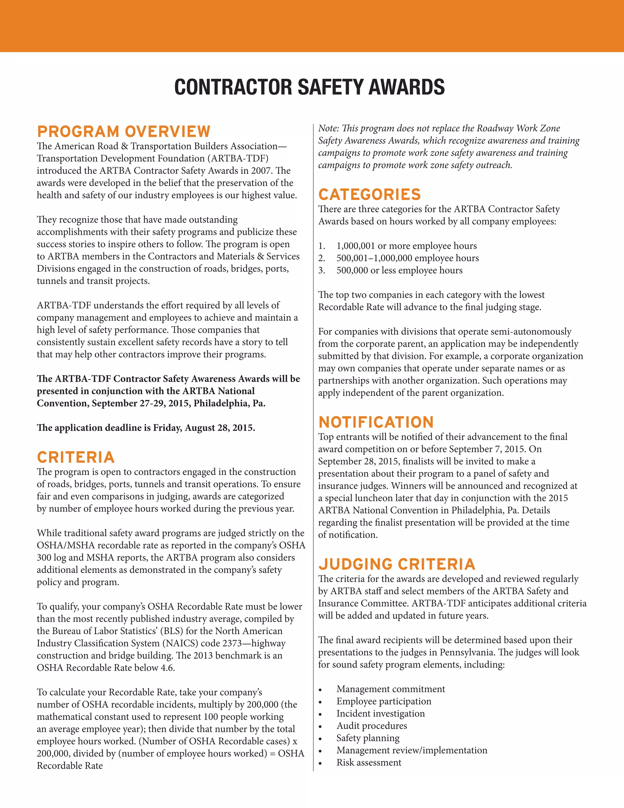 2015 Contractor Safety Awards | PDF