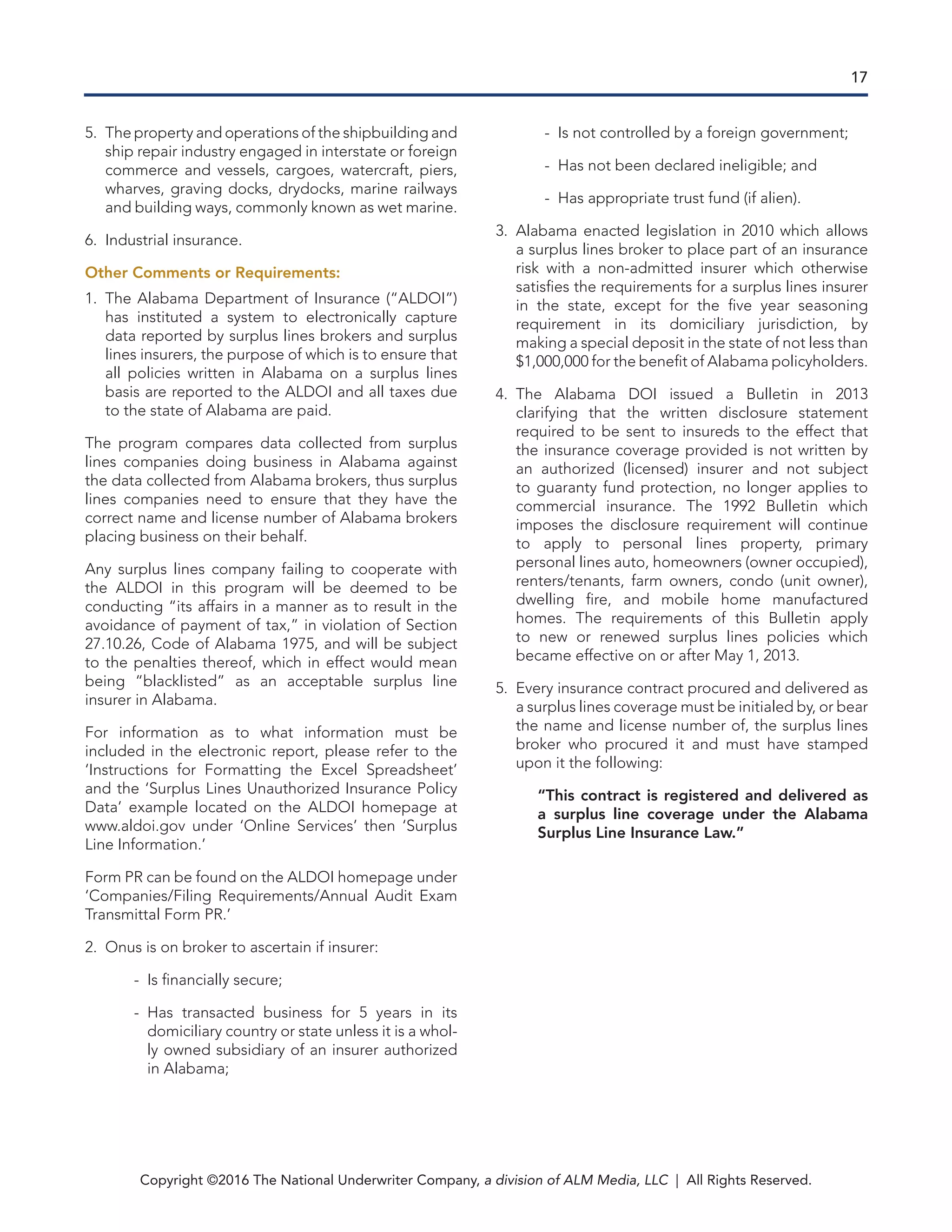 Excess and Surplus Lines Law: A 3-State Sample of a Complete State-by ...