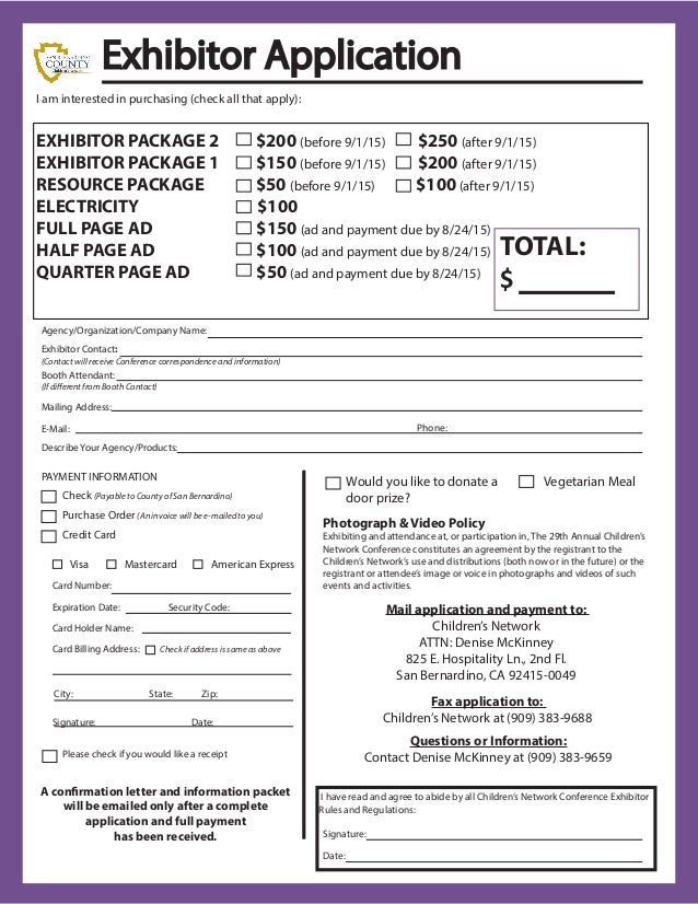 Exhibitor Application for The 29th Annual Children's Network Conferen…