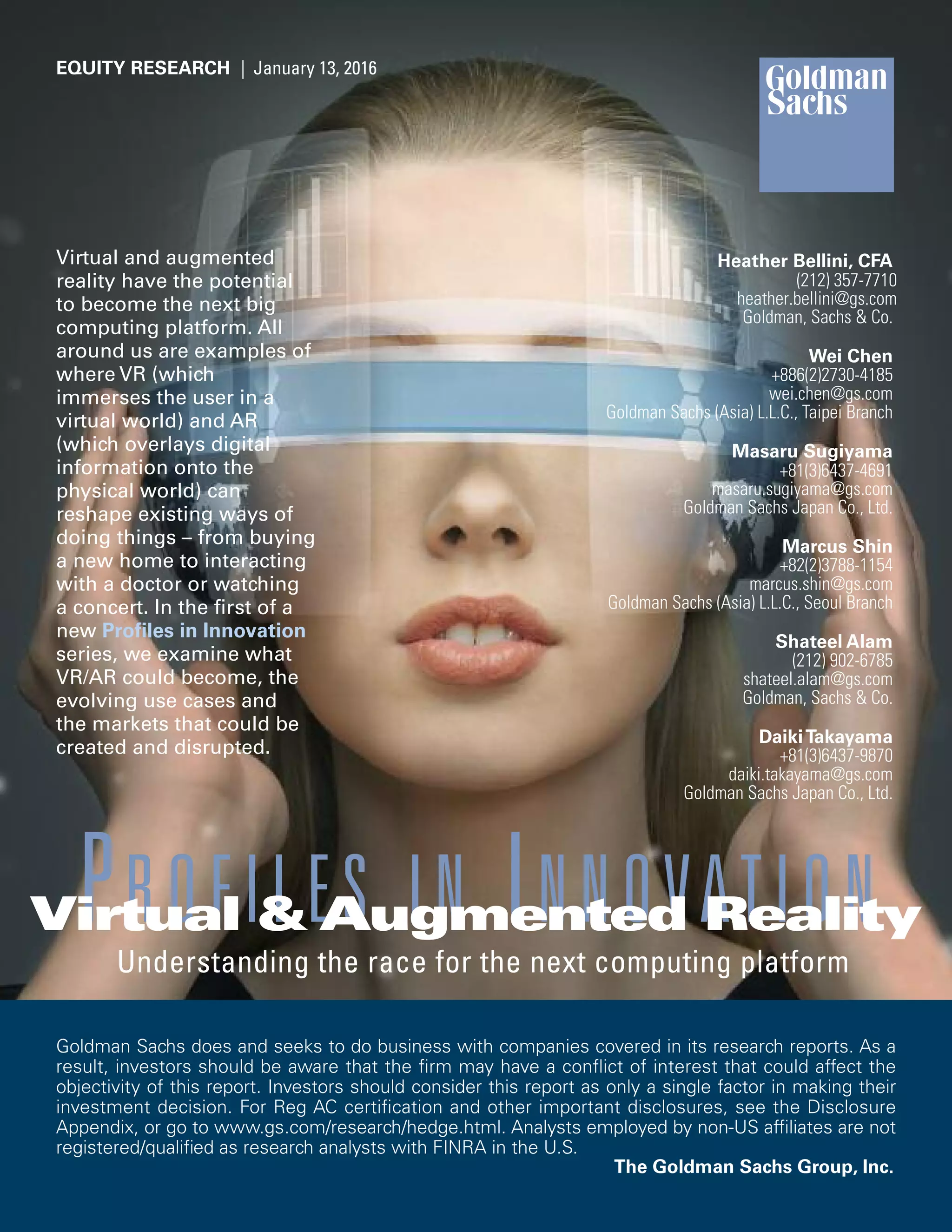 Goldman Sachs VR & AR report 2015 | PDF