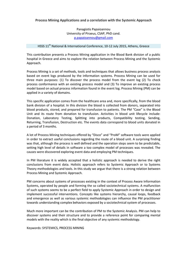 Process Mining applications and a correlation with the Systemic Approach (applied Process Mining ...