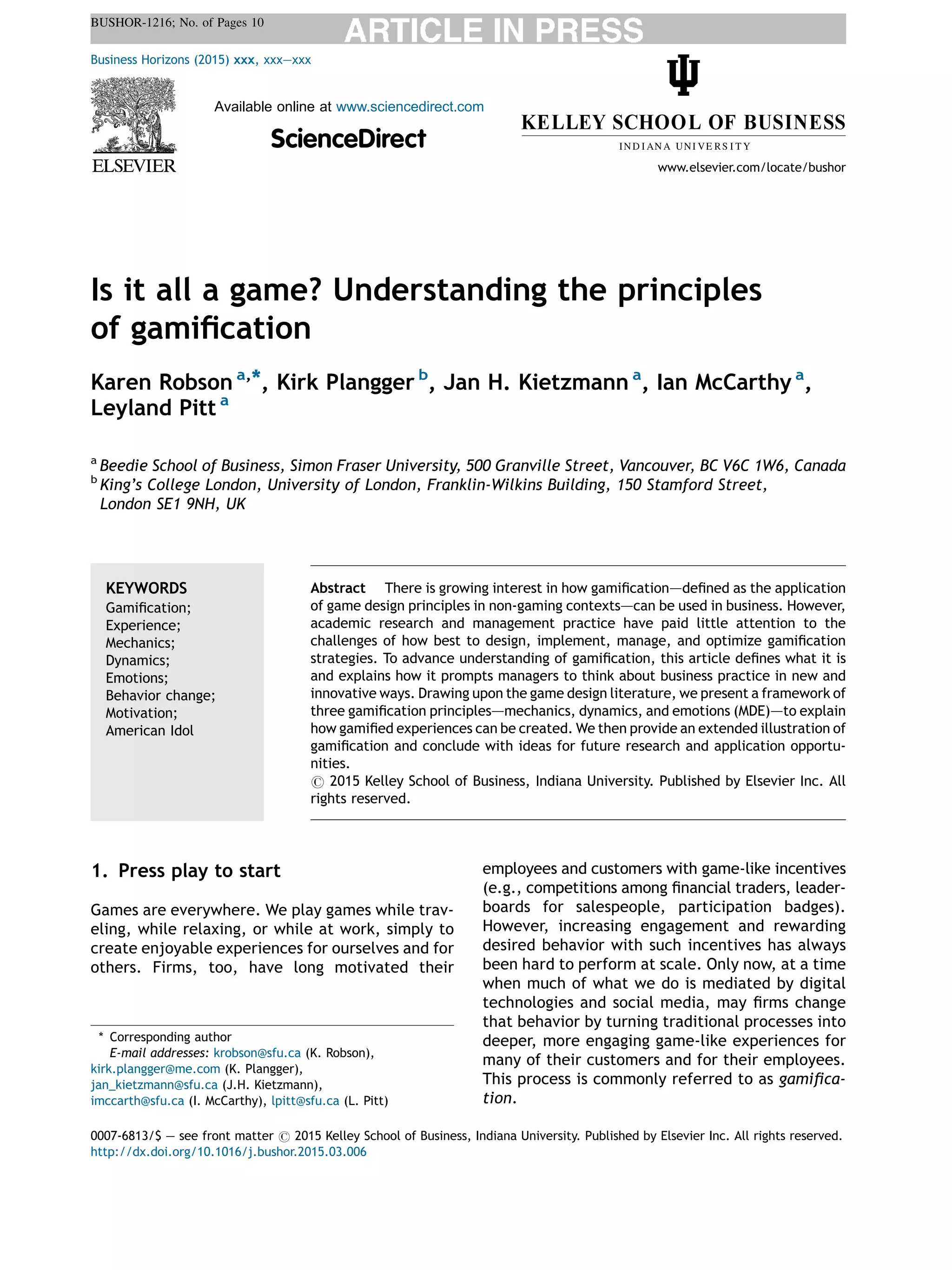 Is it all a game? Understanding the principles of gamification | PDF